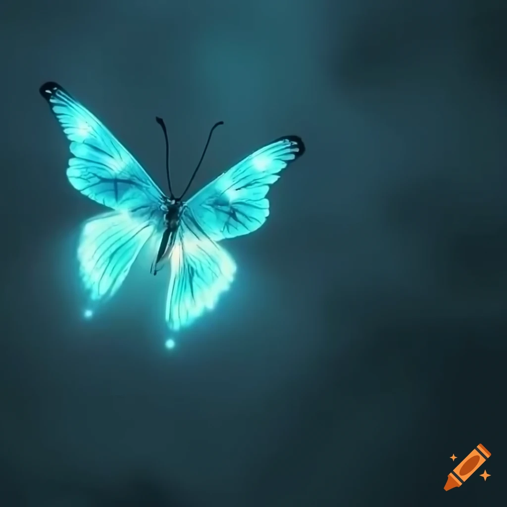 Glowing butterfly in flight with magical ambiance on Craiyon