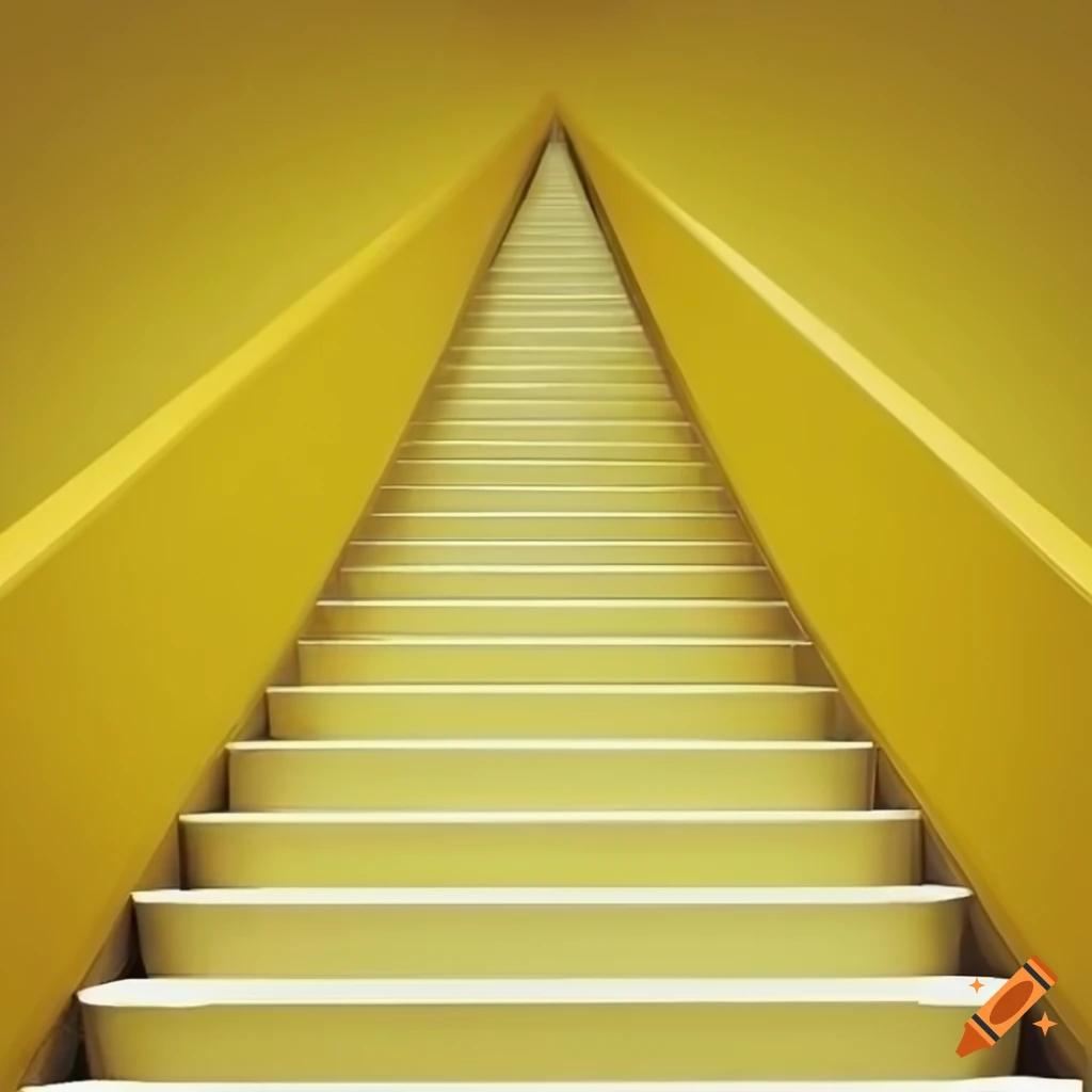 Monochromatic painting of unusually long stairs in the Backrooms on Craiyon