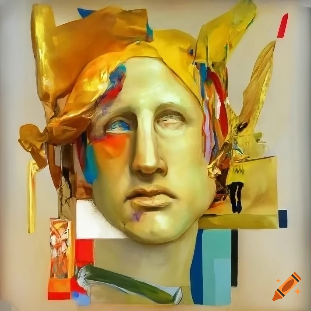 Colorful greek gods bust with golden details painting by albert oehlen ...