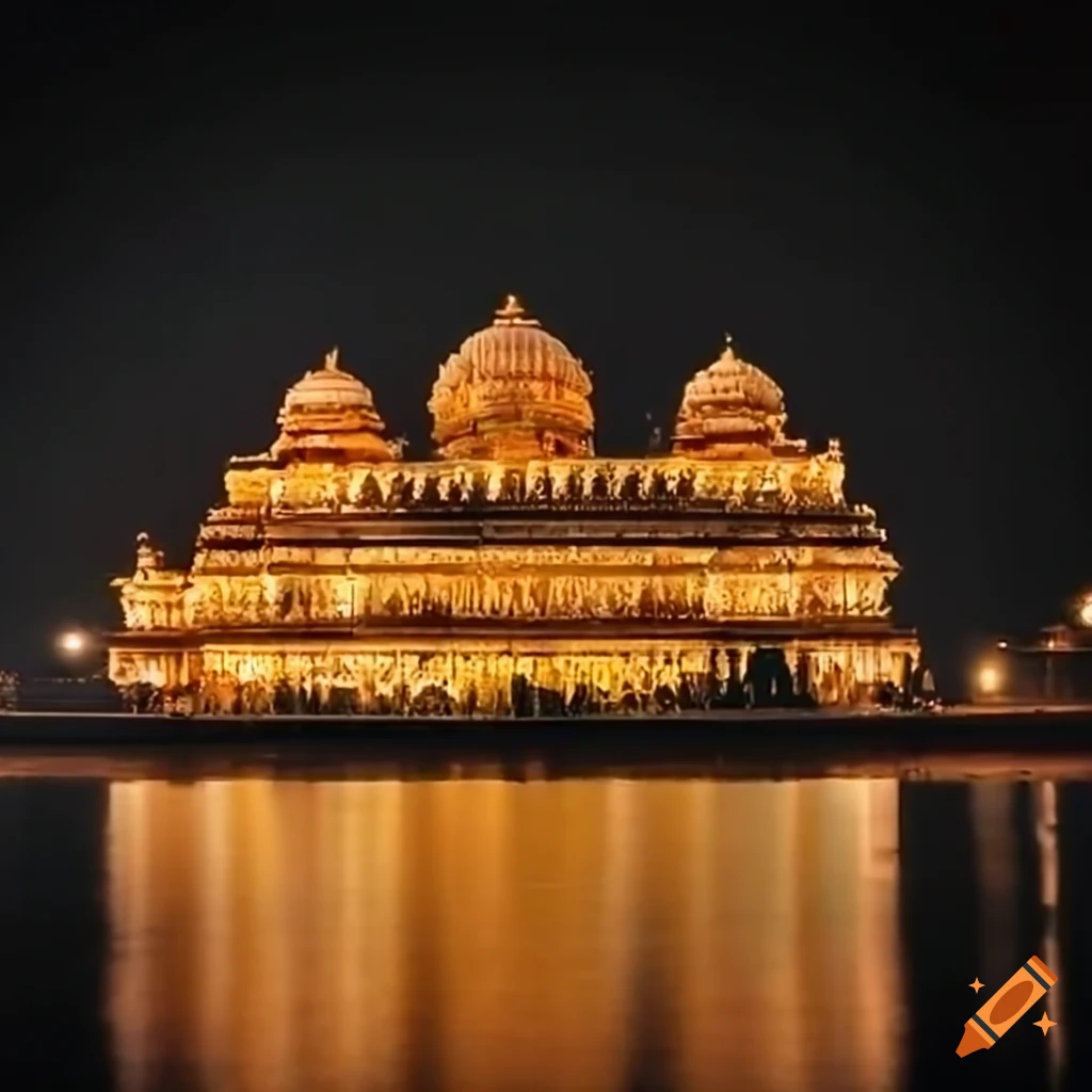 Satyug mahal, india's biggest temple on the banks of a lake, with ...