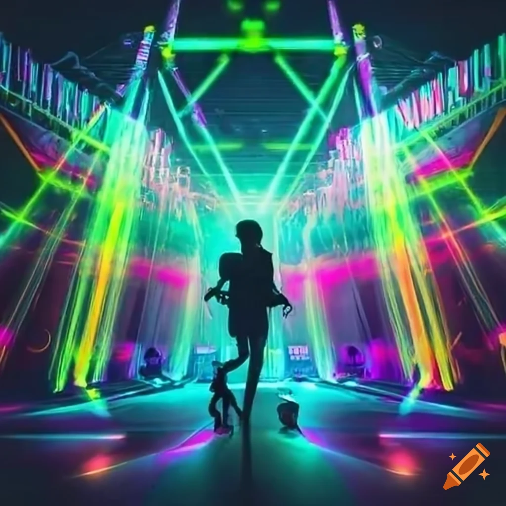 People dancing to trance, techno, and acid music with lasers on Craiyon