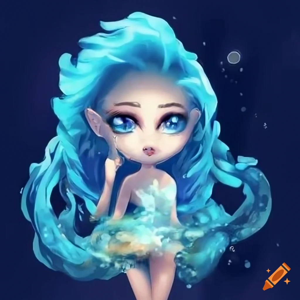 Cartoon girl depicting a water elemental being on Craiyon