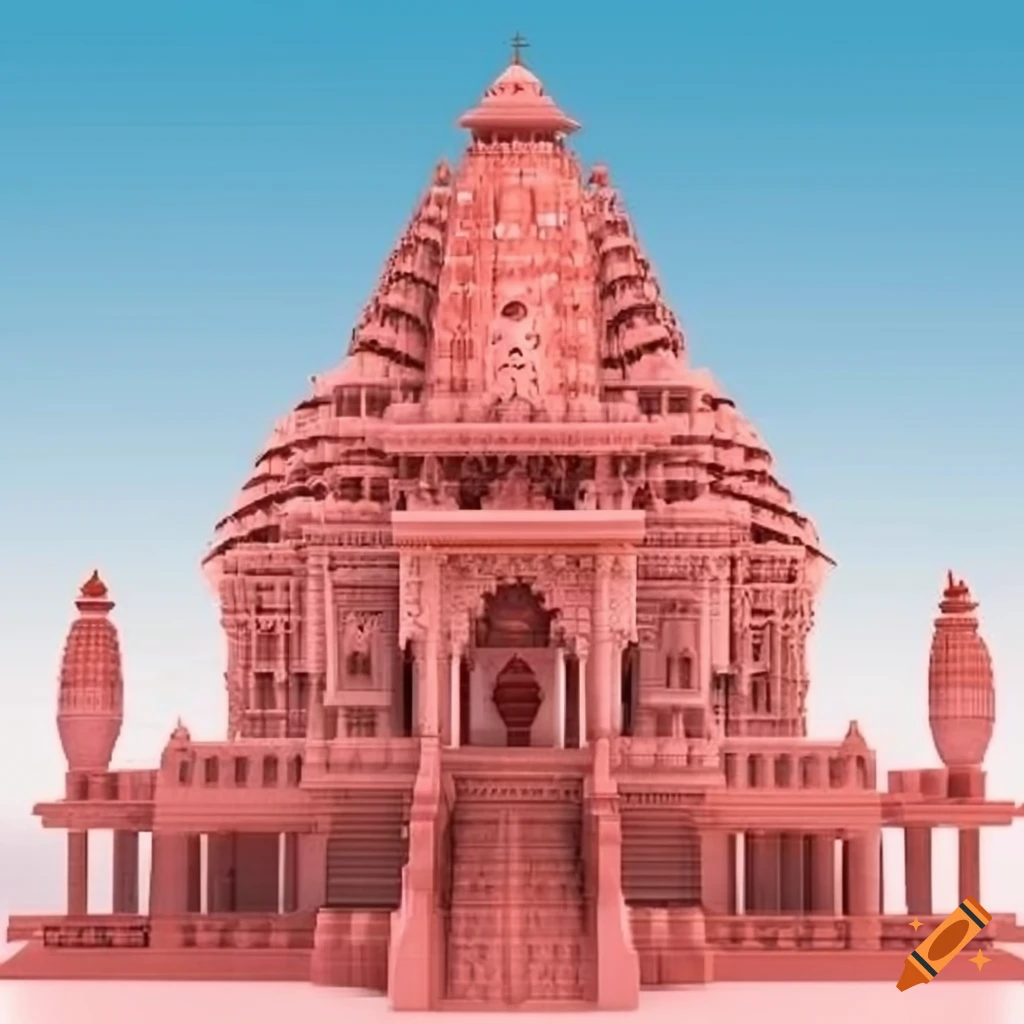 3D model of white Jain temple with red and white flag on Craiyon