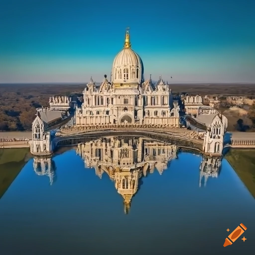 Aerial view of a sacred religious landmark by the river in stunning 4k ...