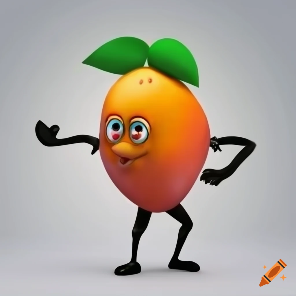 Cartoon character with a mango head and shoes on white background on ...
