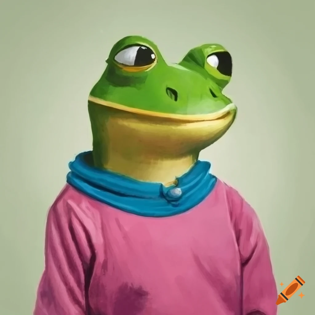 Serious anthropomorphic frog in a pink sweater comic illustration on ...