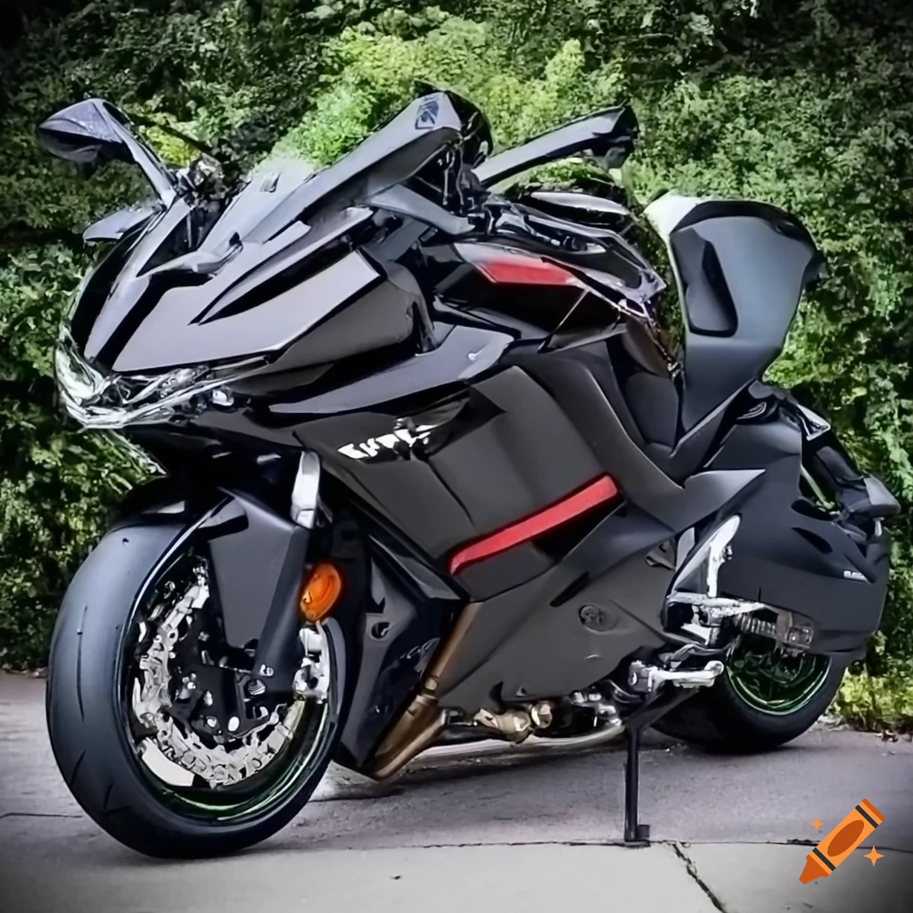 Black and red kawasaki ninja h2 motorcycle parked on Craiyon