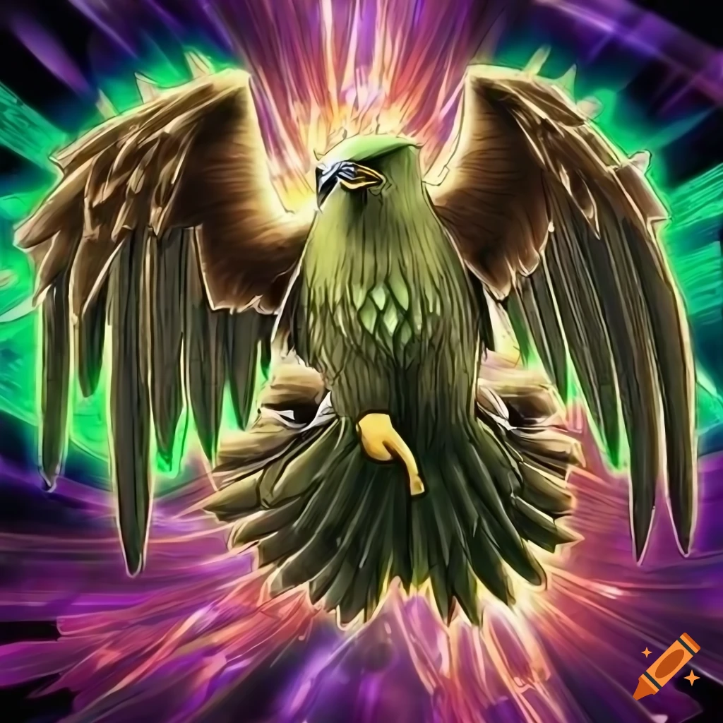 Yugioh card art depicting a big fat green eagle on Craiyon