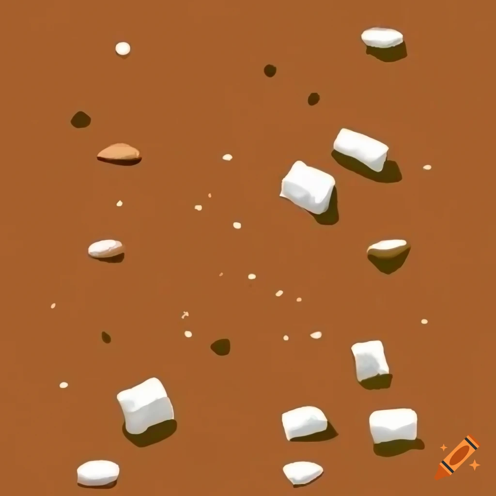 Scattered sugar scraps in mud with a cartoony clipart texture on Craiyon