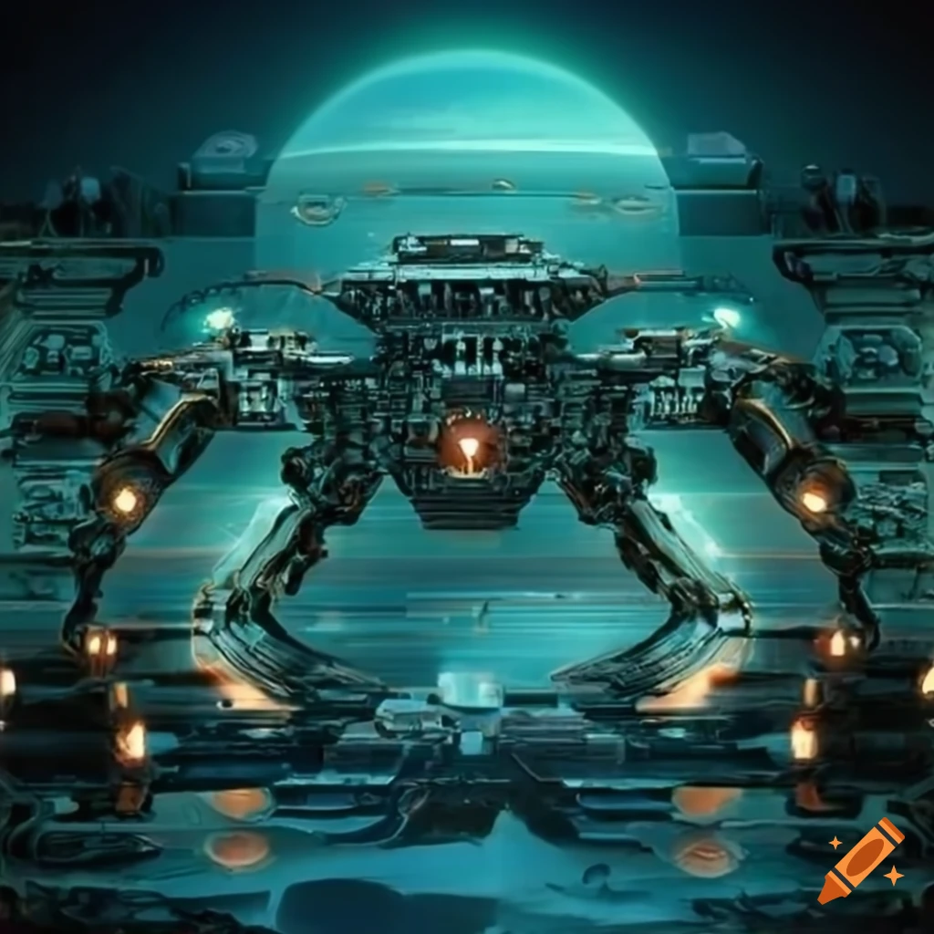Surrealist aliens machines spaceship with unknown technology materials ...