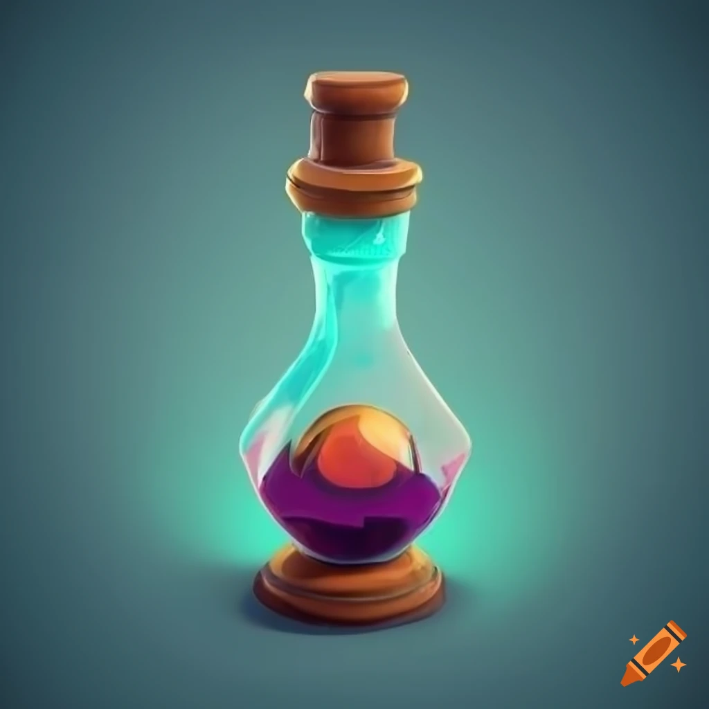 Stylized potion bottles in a fantasy setting on Craiyon