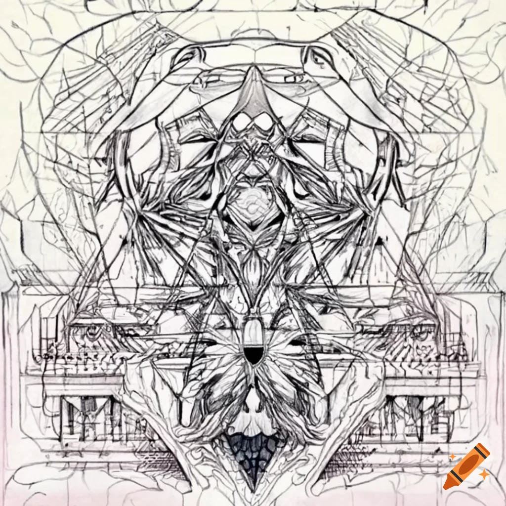 Intricate geometric structure ink drawing on Craiyon