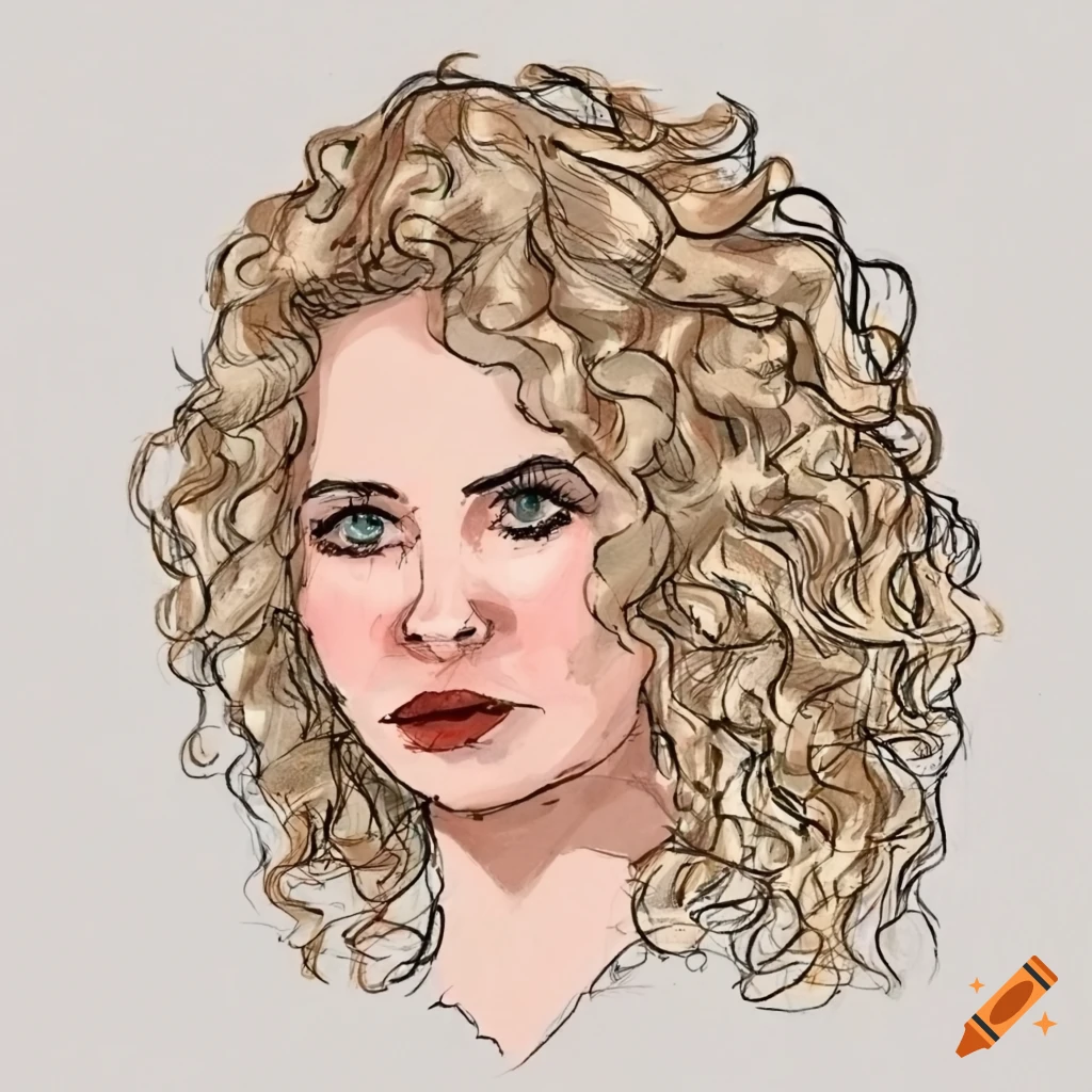 Curly hair blonde middle-aged woman in an unrealistic sketch on Craiyon