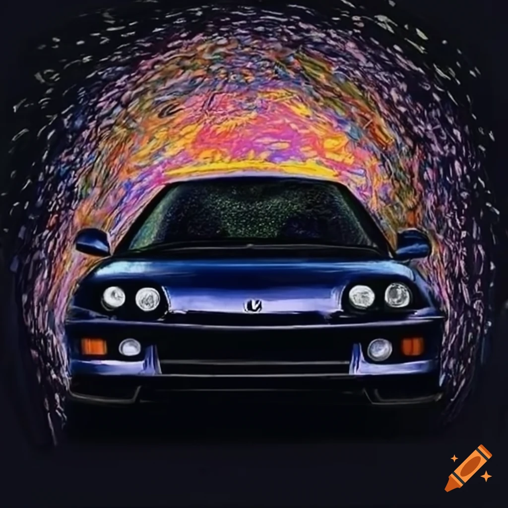 Crayon art of a black acura integra on Craiyon