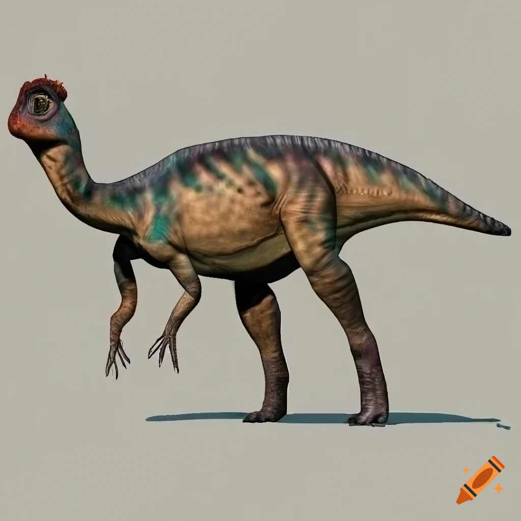 Hefty hadrosaurus dinosaur with intricate striking colors in warm ...