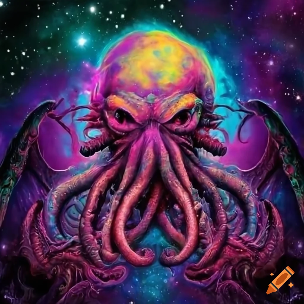 Powerful Cthulhu with a galaxy background in an epic portrait on Craiyon