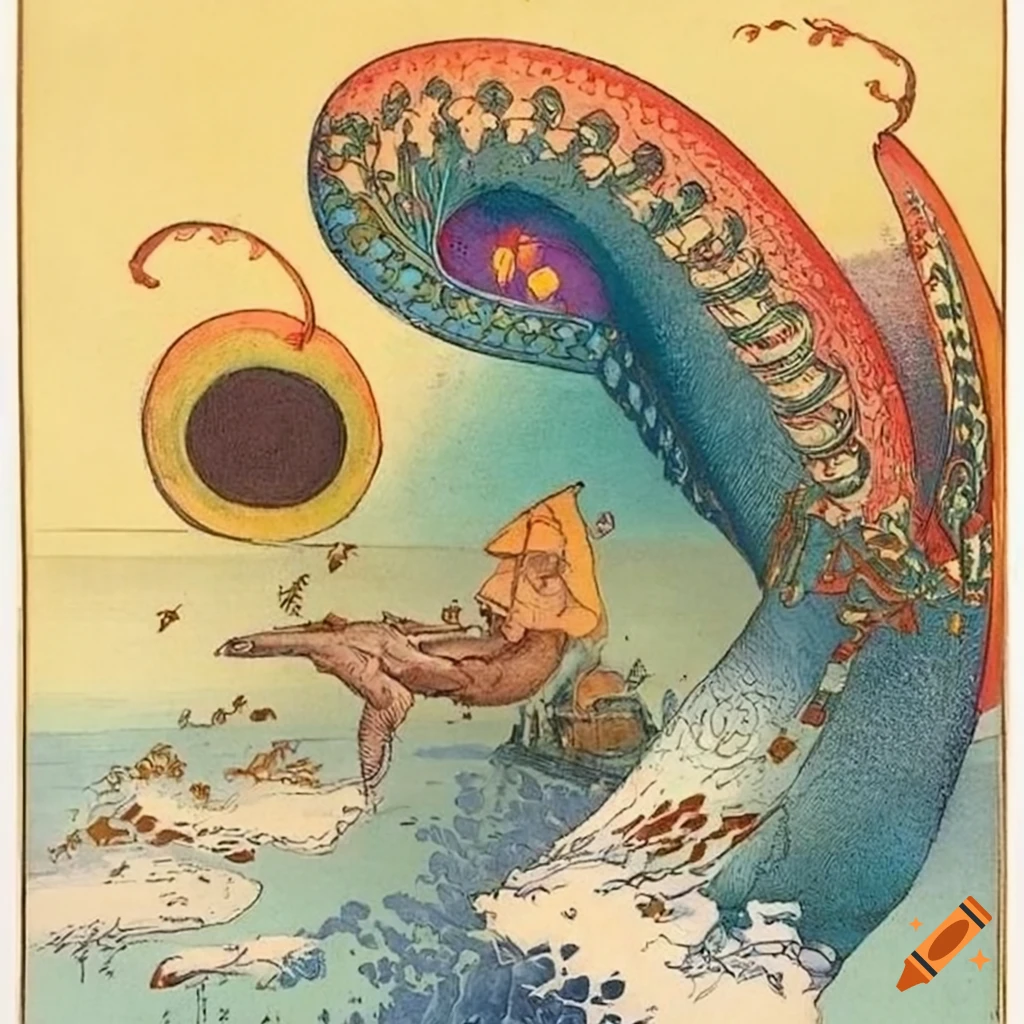 Lithograph of the ukiyo-e floating world with graphic 4-color-comic ...