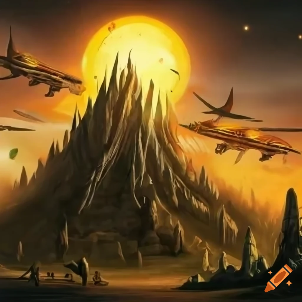Mystical land with science fiction and mythical creatures on Craiyon