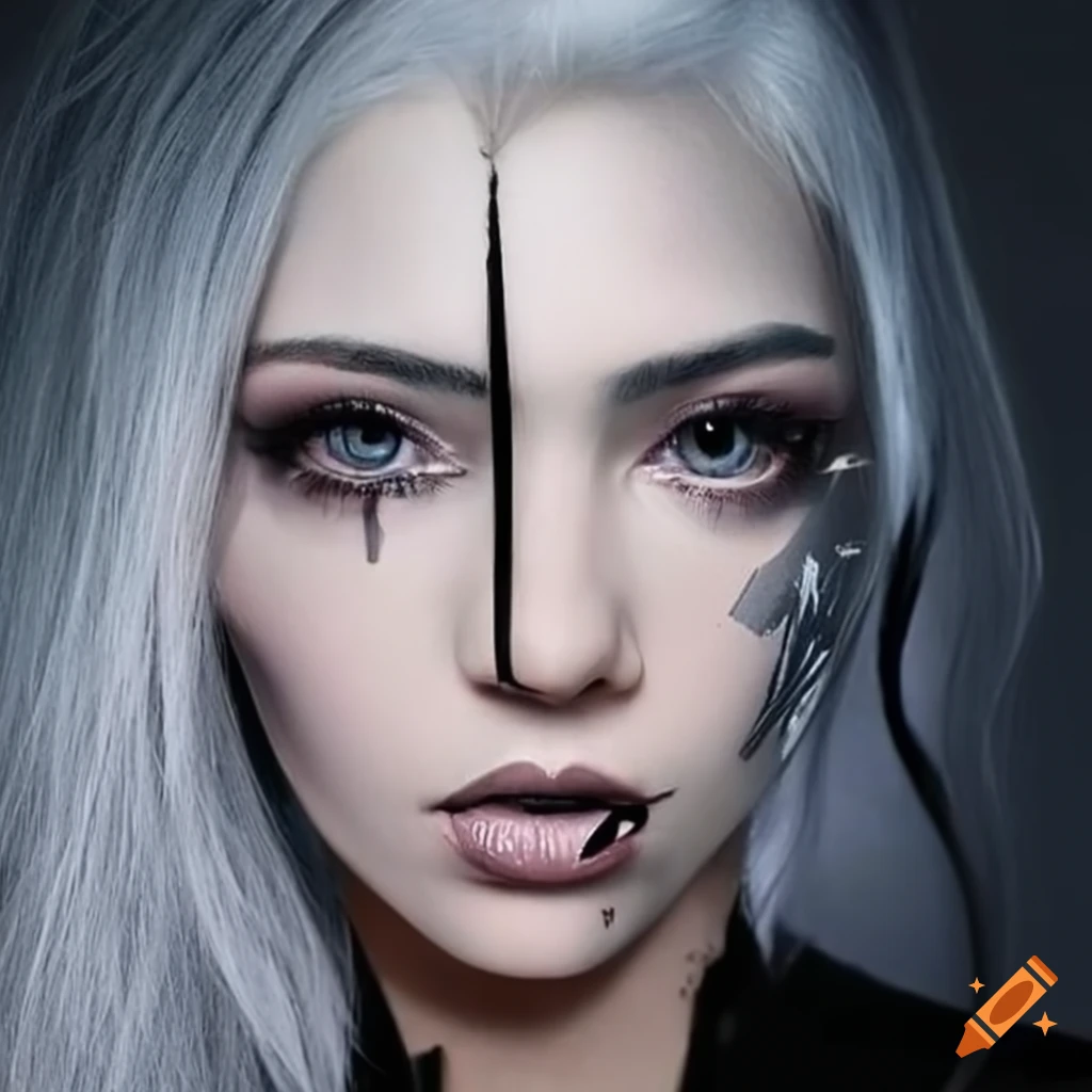 White and black hair EDM girl with an 'x' for one eye on Craiyon