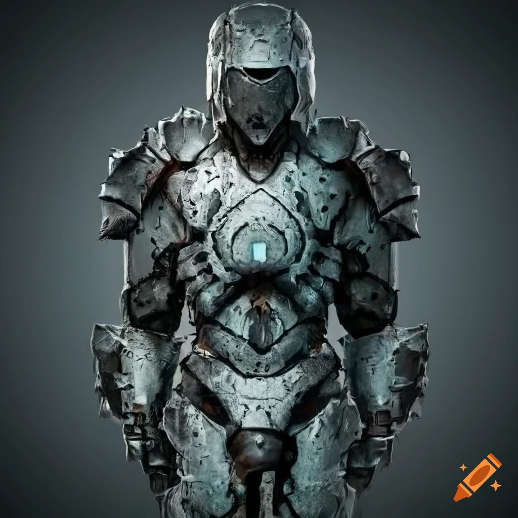 Technological armor showing signs of erosion and corruption in a ...