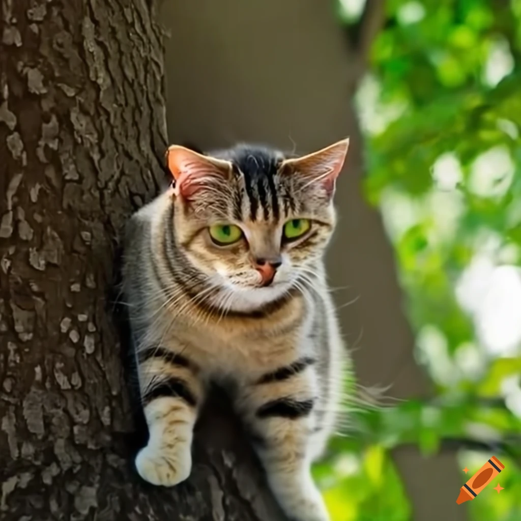 Cat resting under a tree on Craiyon