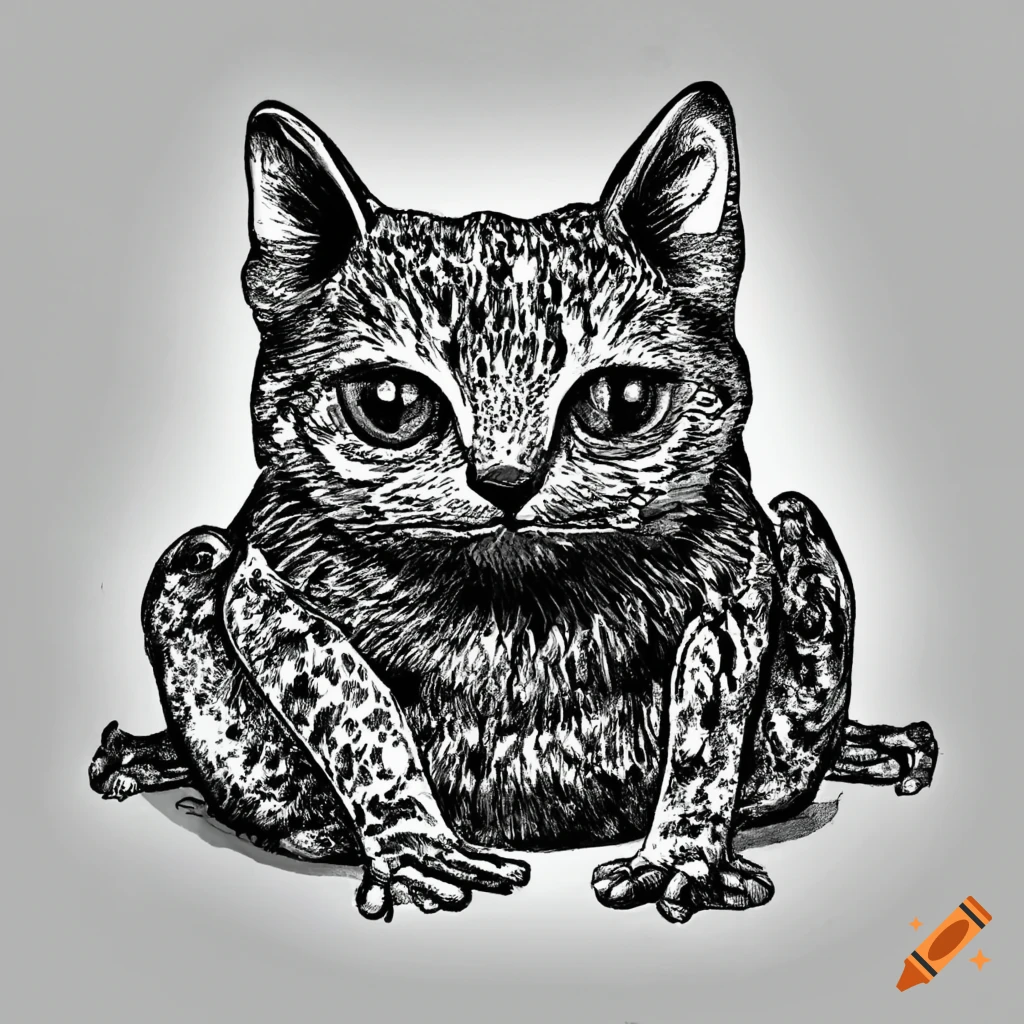 Drawing of a frog drawing a cat on Craiyon