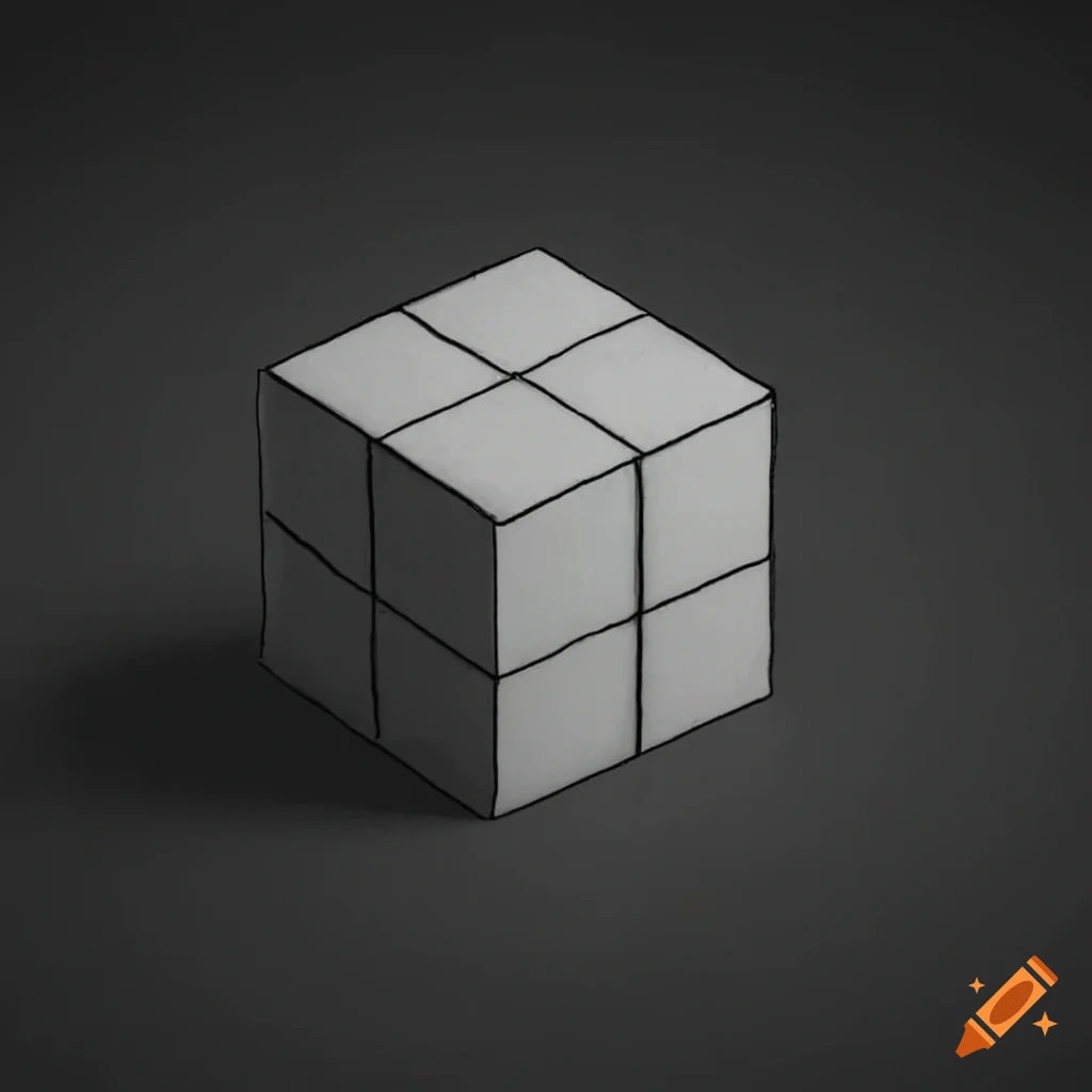 Top view of a perfectly drawn cube-voxel pen and ink drawing on Craiyon