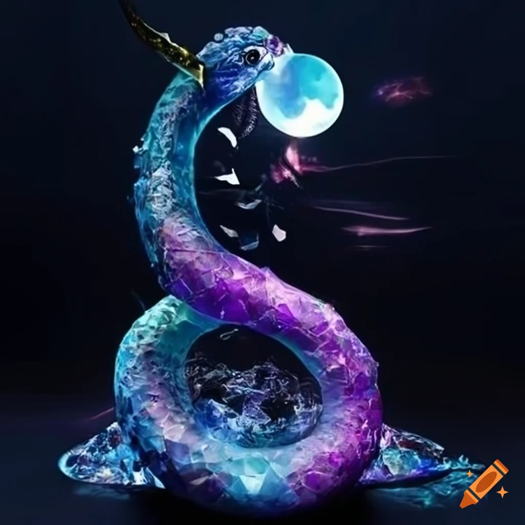 Crystal snake under moonlight in a fantasy setting on Craiyon