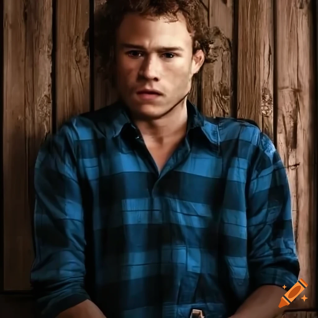 Young Man In Blue Plaid Shirt And Black Leather Trousers Peeping