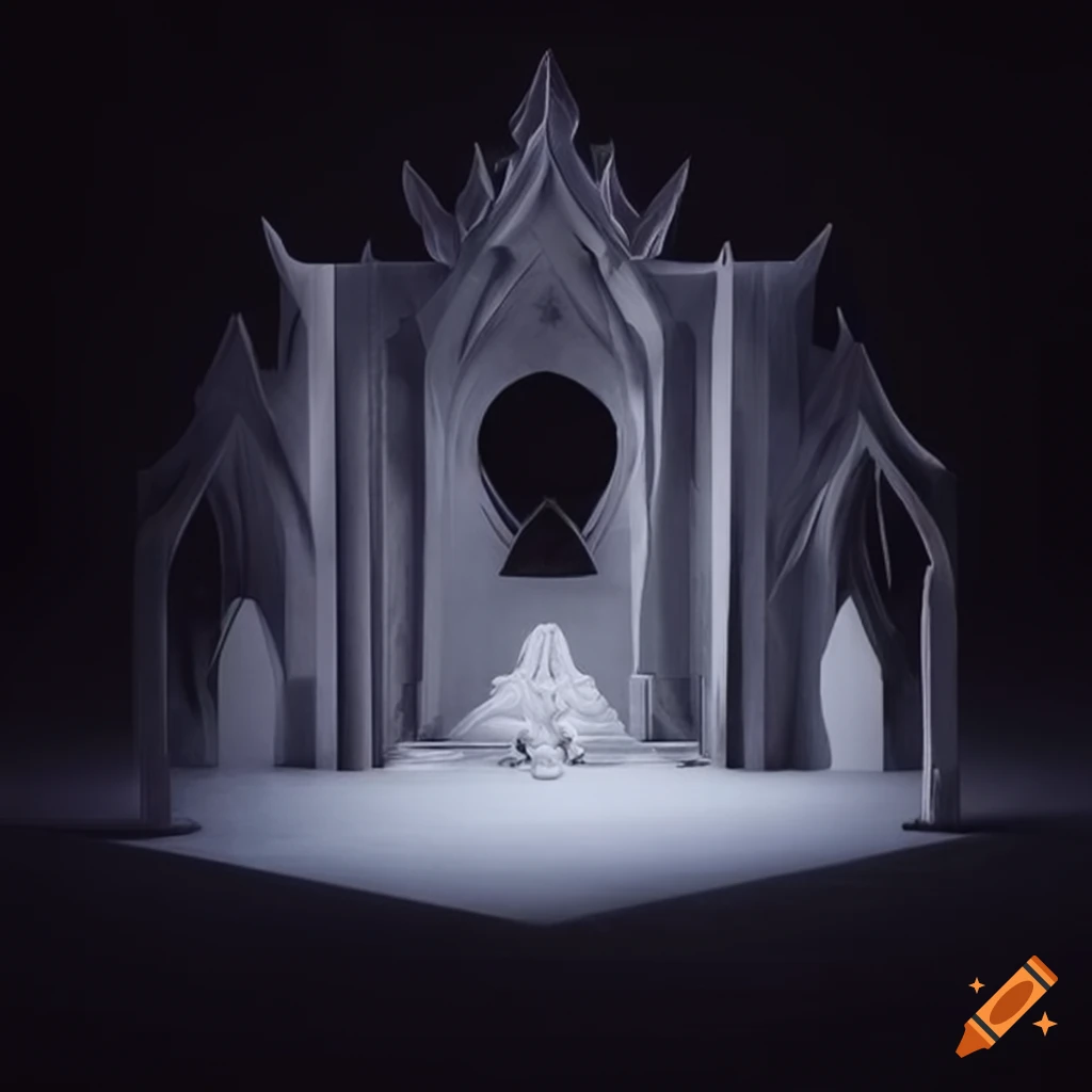 Minimalist geometric creative gothic theatre set design with a fairy ...
