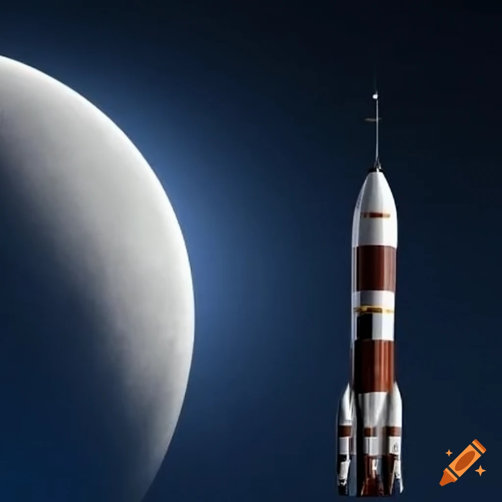 Rocket orbiting the sun-lit moon on Craiyon