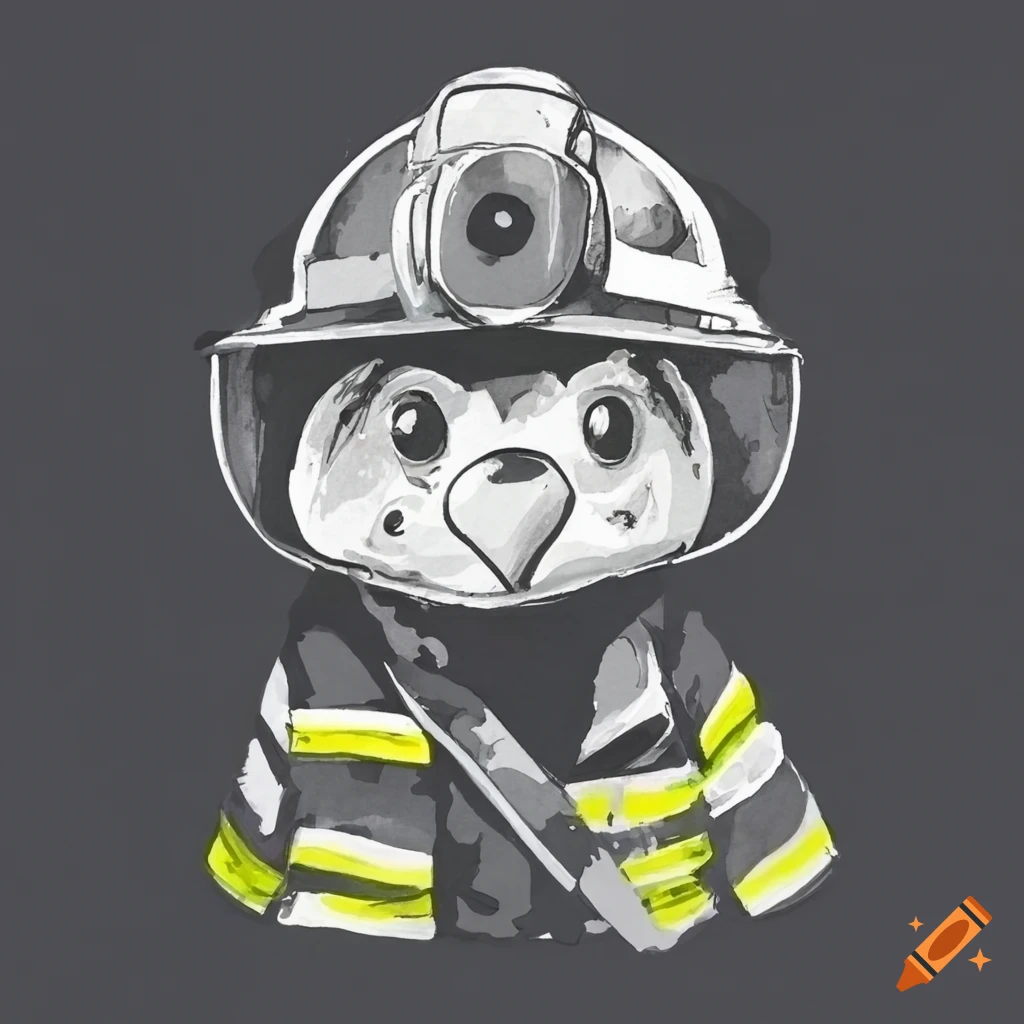 Firefighter with a penguin head in watercolor style on Craiyon