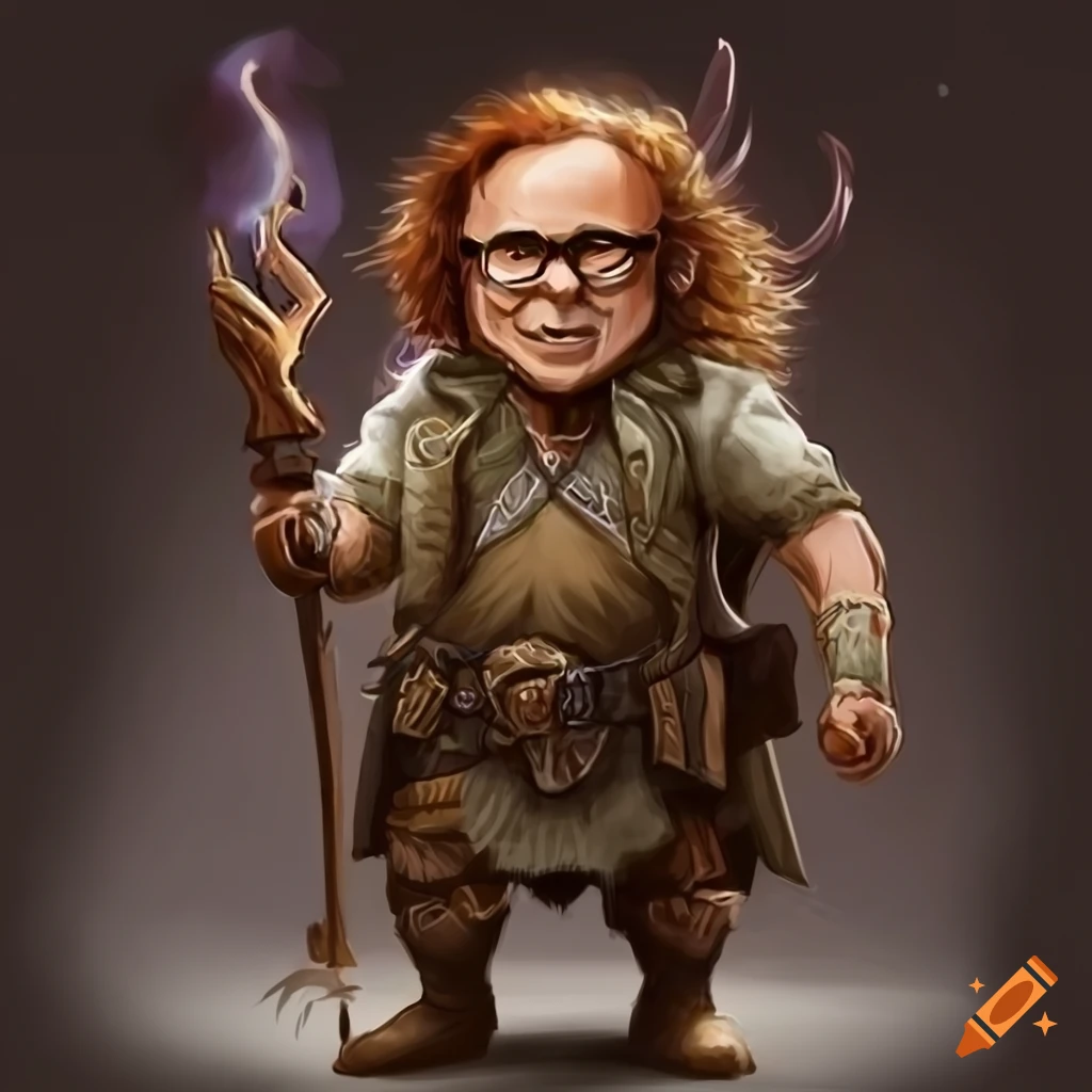 Halfling warlock character inspired by danny devito on Craiyon