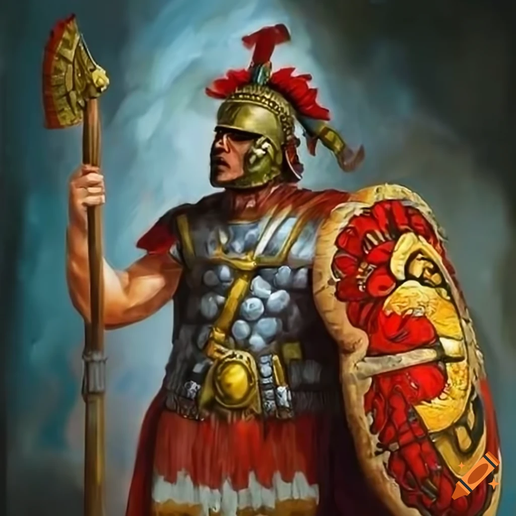 Comic style aztec-roman hybrid soldier on Craiyon