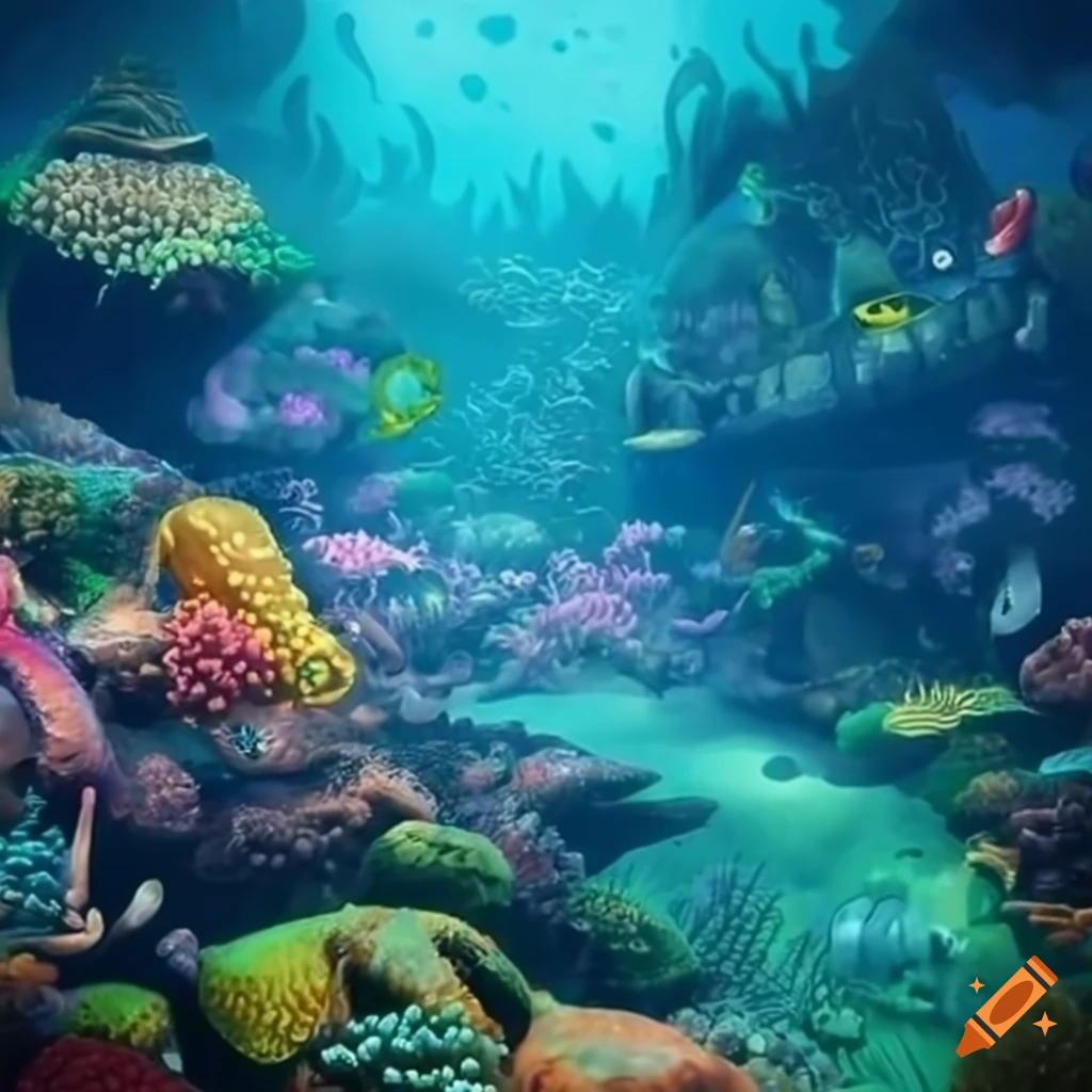 Cozy mermaid village underwater by reefs on Craiyon
