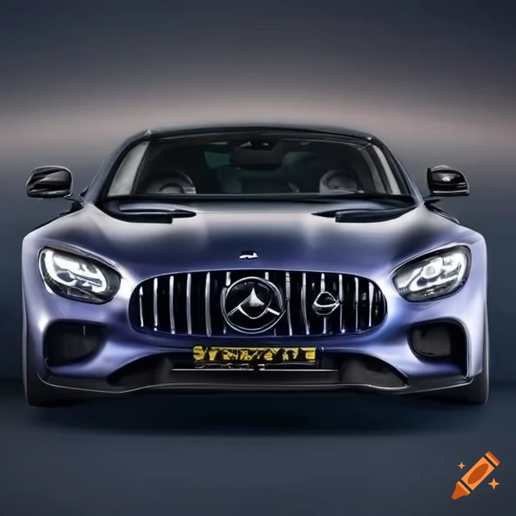 Men standing in front of a mercedes amg gt on Craiyon