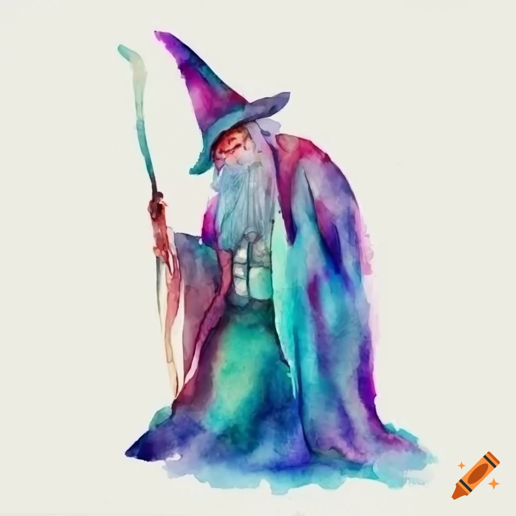 Watercolor wizard on a white background on Craiyon