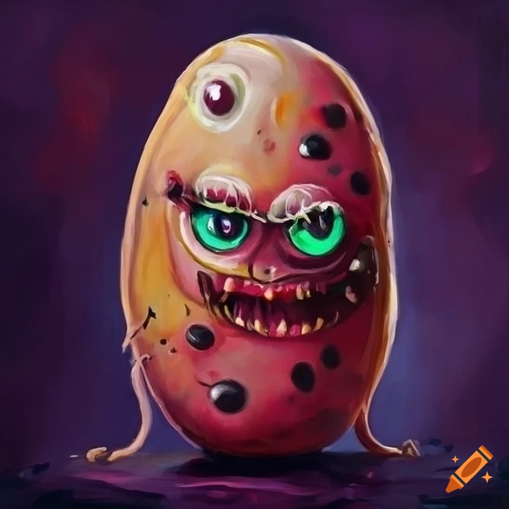 Designer potato van gogh painting in goth setting with evil monster ...