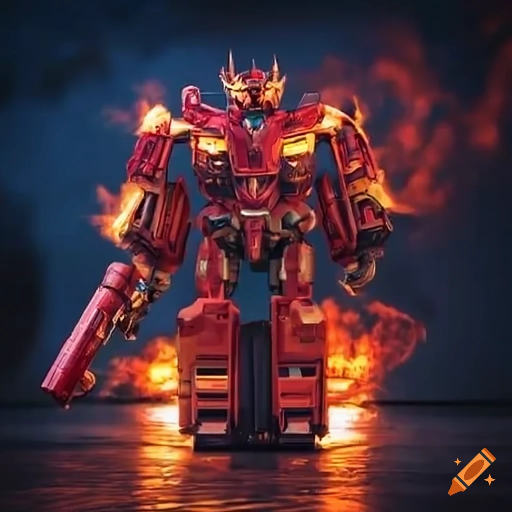 Transformer firetruck with flamethrower on Craiyon