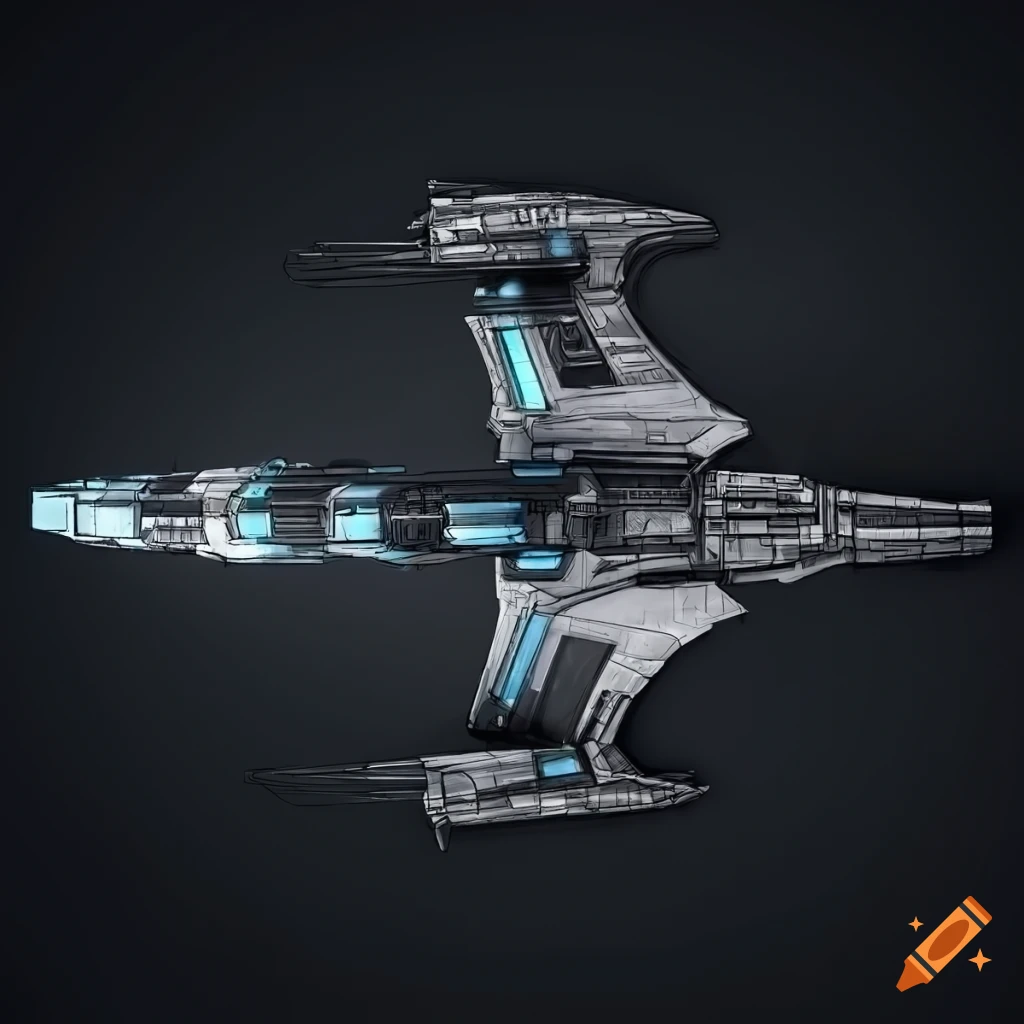 Top-down view of a space fighter in a sci-fi setting on Craiyon