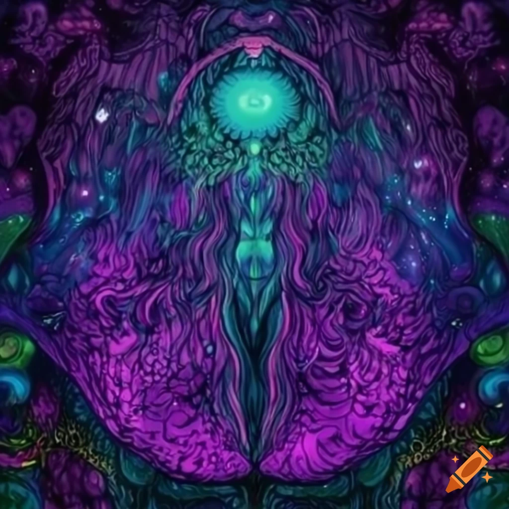 Dark violet and bluish cosmic entity with greenish celestial lines on ...