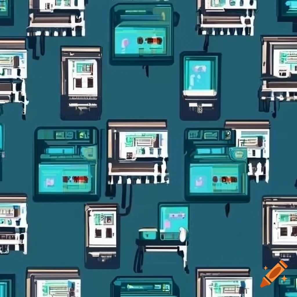 Seamless pattern illustration of technical networking equipment ...