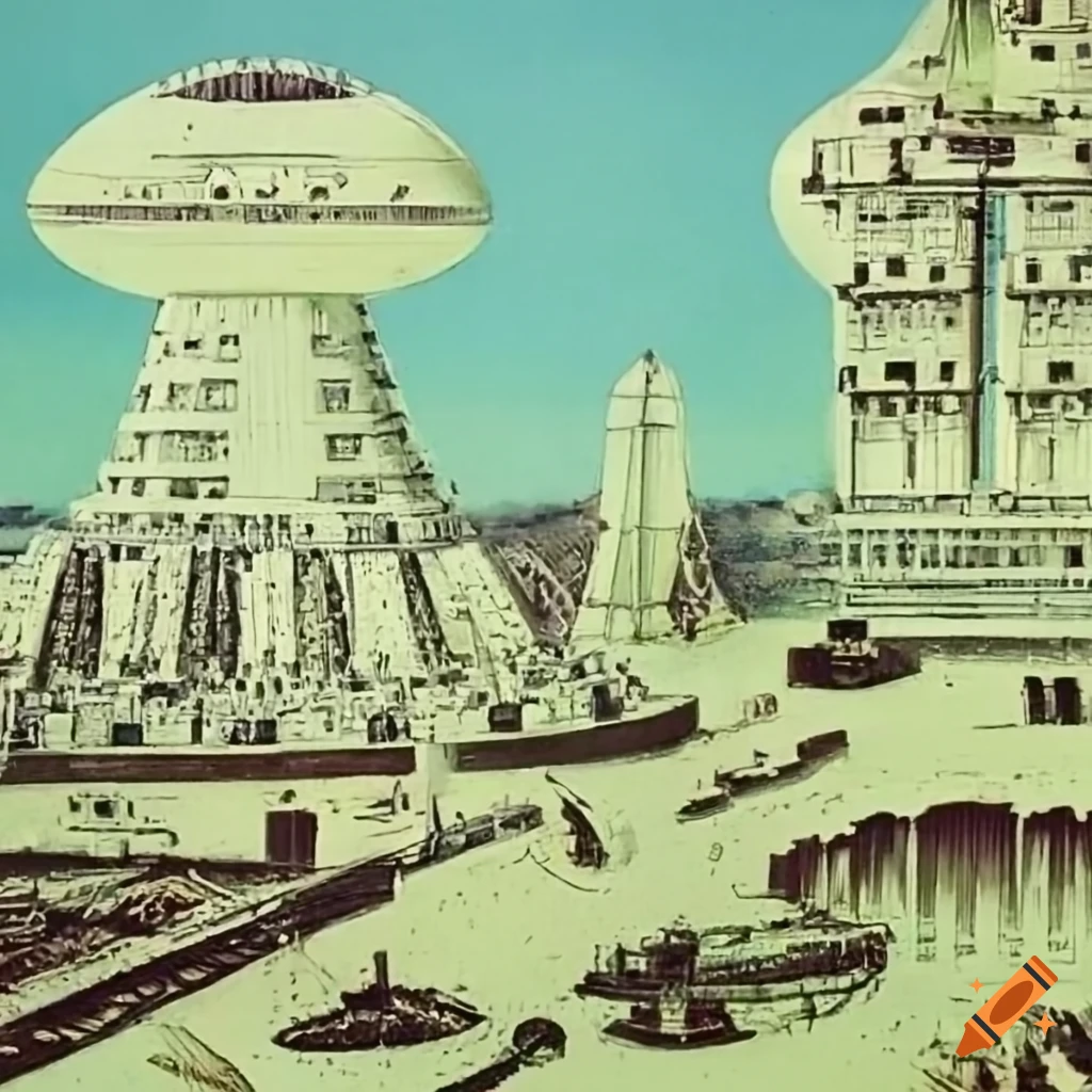 70s sci-fi citadel art on Craiyon