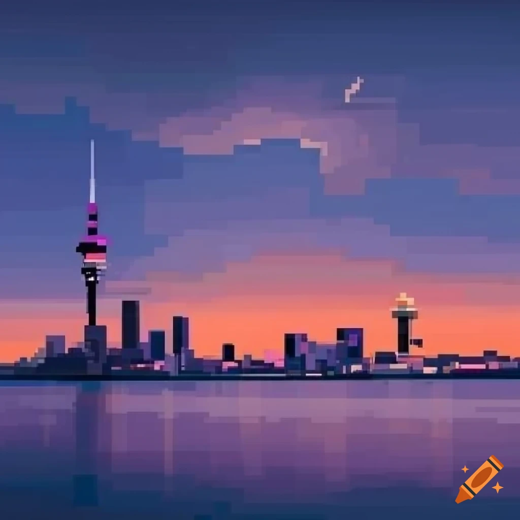 Pixel art of sunrise with stars in auckland cbd viewed from the north ...