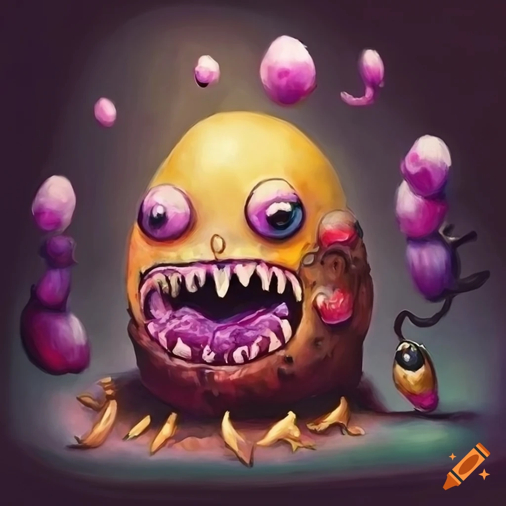 Designer potato van gogh painting in goth setting with evil monster potato on Craiyon