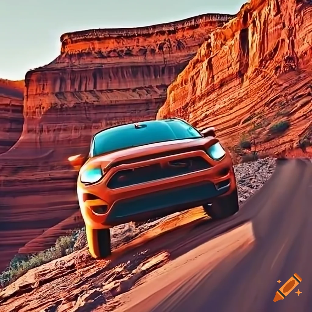 Car driving through a canyon on Craiyon