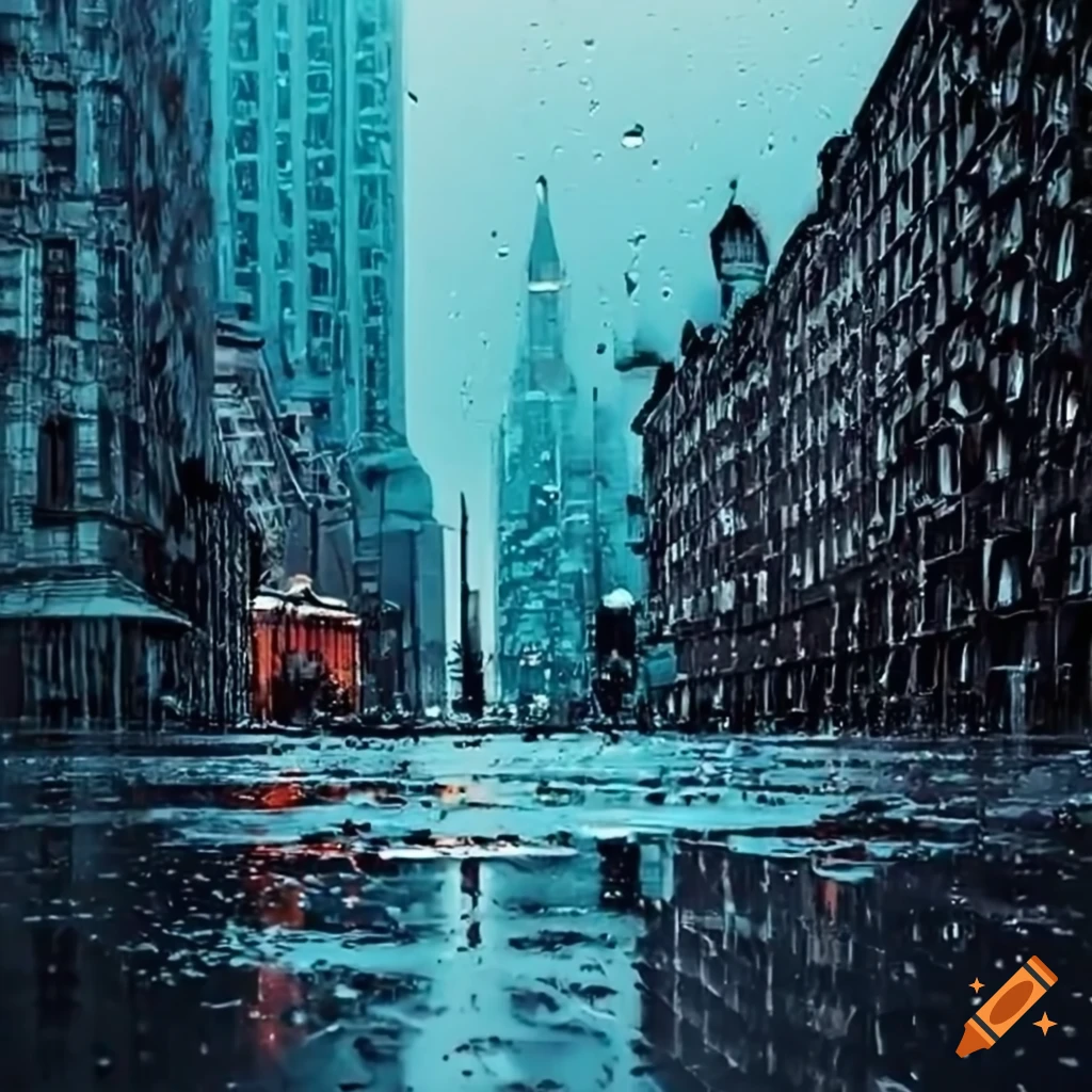 Rain in a city on Craiyon