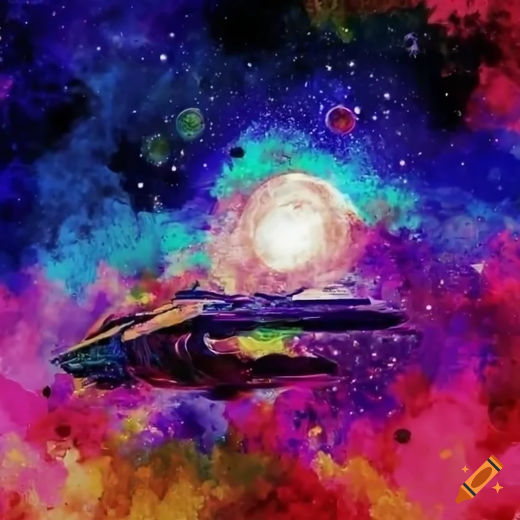 Futuristic spaceship near celestial bodies with views of Mars or Venus ...