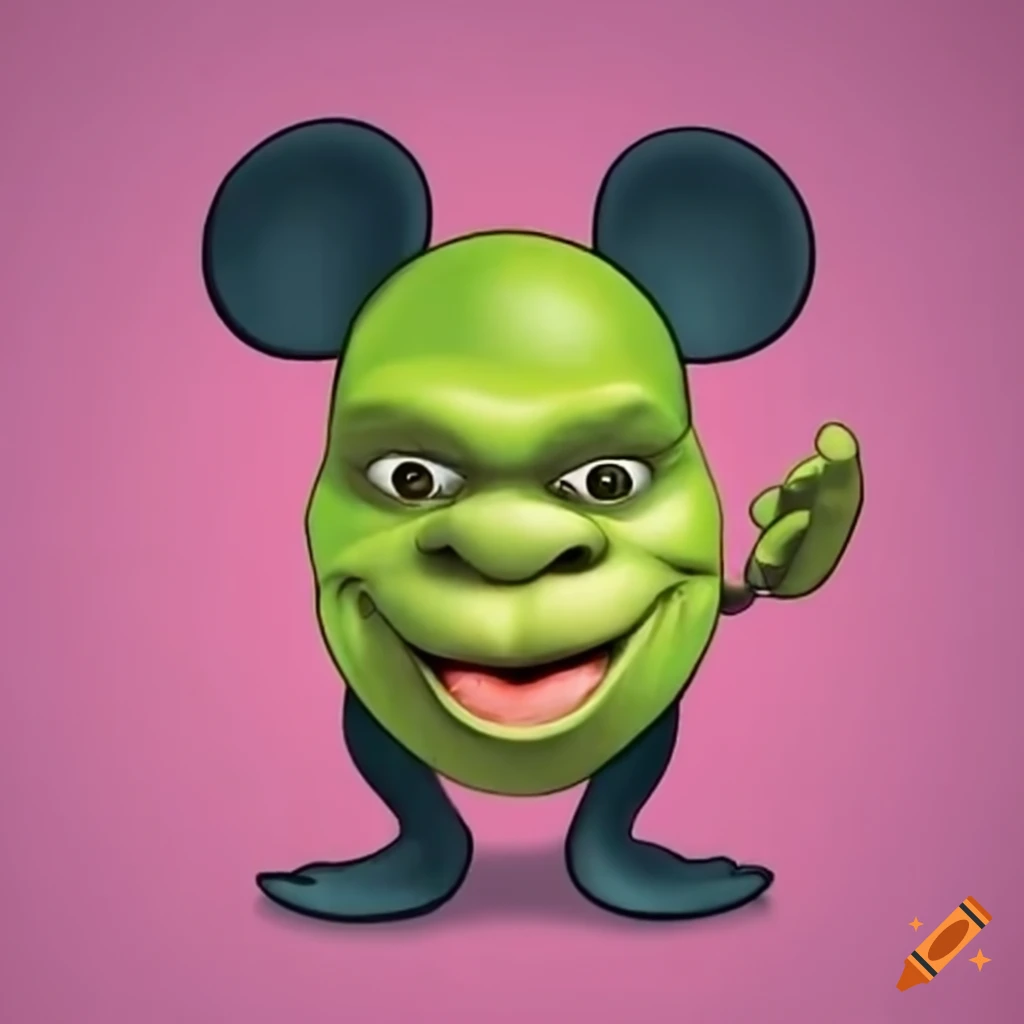 Mashup of mickey mouse and shrek in a humorous image on Craiyon