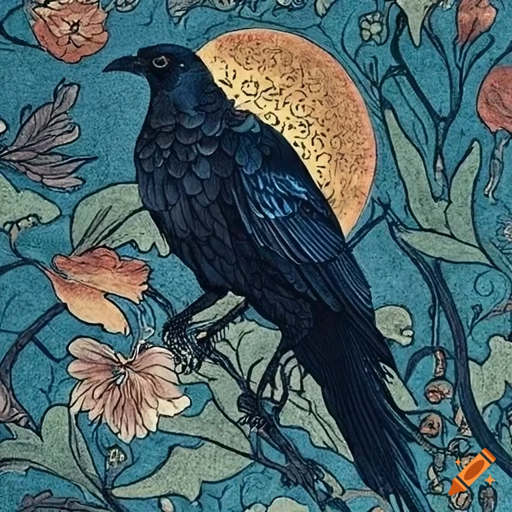 Illustration of a raven in batik and aboriginal textile style with ...